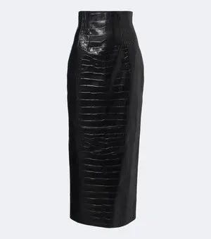 Khaite Loxley Croc-effect Leather Midi Skirt - Black