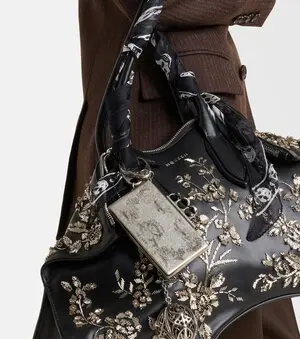 Alexander McQueen Manta Medium Embellished Leather Shoulder Bag