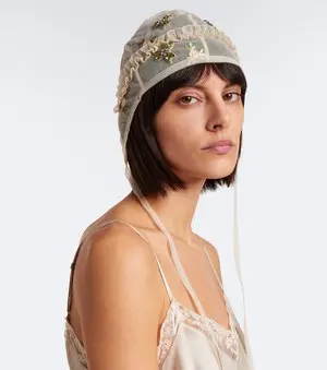 Simone Rocha Floral Embroidered Embellished Hood