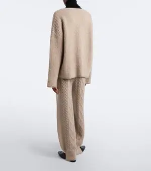 LISA YANG Bryndis Cable-knit Cashmere Wide-leg Pants