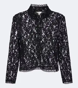 FRAME Salon Sheer Lace Top - Black