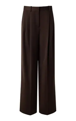 KATE HUNDLEY Exclusive Mid-rise Double-pleated Wool Trousers - Brown