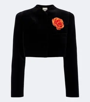 Khaite Samo Floral-appliqué Cropped Velvet Jacket - Black