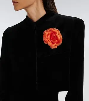 Khaite Samo Floral-appliqué Cropped Velvet Jacket
