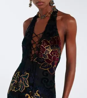 Etro Floral Jacquard Jersey Halterneck Gown