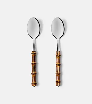 Gucci Bamboo Set Of 2 Stainless Steel Spoons - Brown