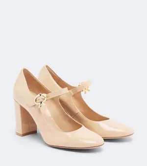 GIANVITO ROSSI Mary Ribbon Patent Leather Mary Jane Pumps - Beige