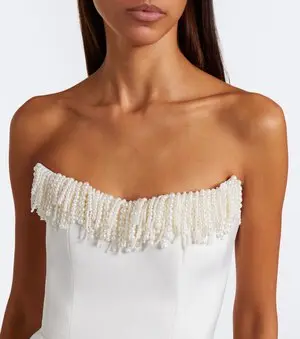 David Koma Beaded Fringed Strapless Bustier Gown