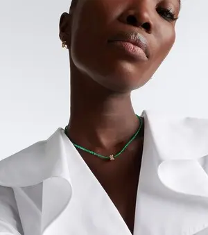 SUZANNE KALAN Infinite 18kt Gold Beaded Necklace With Emeralds And Diamonds