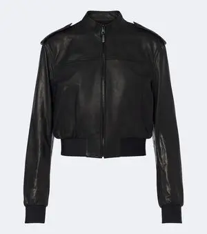 Gucci Cropped Leather Bomber Jacket