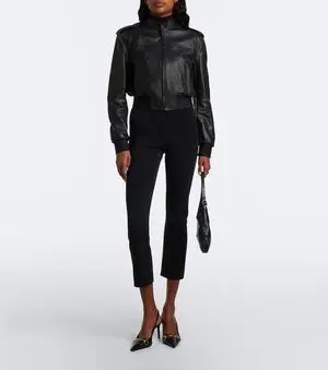 Gucci Cropped Leather Bomber Jacket