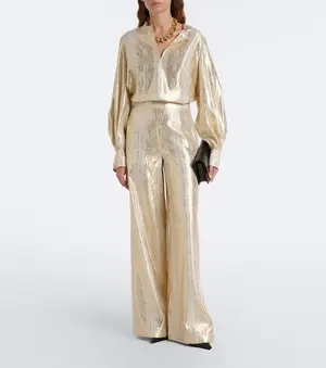 JOSEPH Selene Silk-blend Lamé Wide-leg Pants