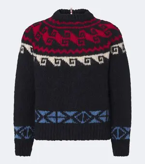 Moncler Fair Isle Wool And Alpaca-blend Sweater - Blue