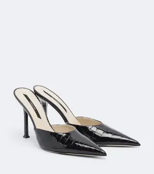 CHRISTEN Helix Croc-effect Patent Leather Mules