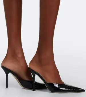 CHRISTEN Helix Croc-effect Patent Leather Mules