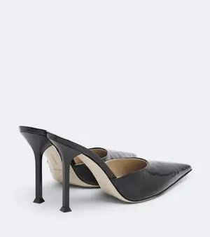 CHRISTEN Helix Croc-effect Patent Leather Mules