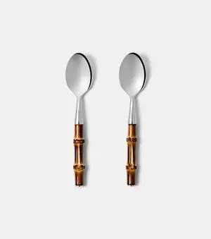 Gucci Set Of 2 Bamboo Stainless Steel Spoons - Brown