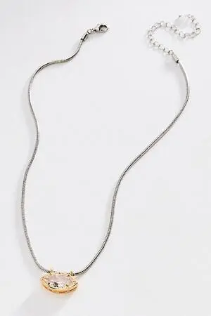 Anthropologie Mixed Metal Crystal Pendant Necklace - Silver