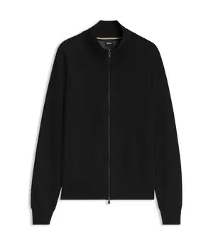 BOSS Zippered Cardigan Crafted From Virgin Wool - Black