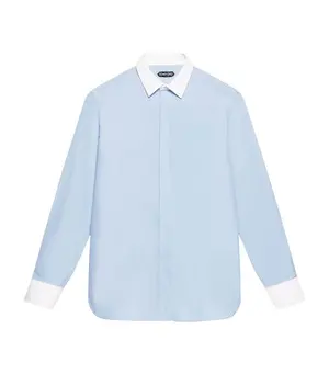TOM FORD Cotton Contrast-trim Shirt - Blue