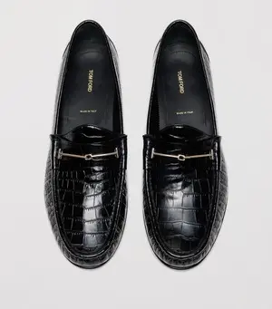 TOM FORD Calf Leather Croc-embossed Oscar Loafers