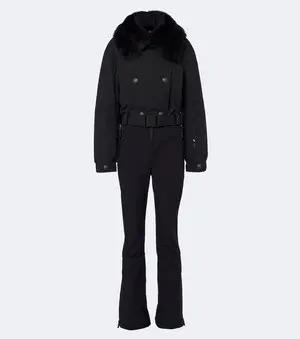 Moncler Belted Shearling-trimmed Ski Suit - Black