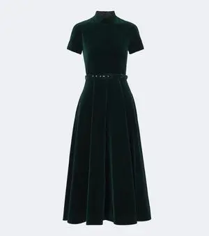 EMILIA WICKSTEAD Camilla Belted Cotton Velvet Midi Dress - Green