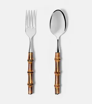 Gucci Bamboo Stainless Steel Fork And Spoon Set - Brown