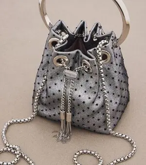 JIMMY CHOO Bon Bon Micro Polka-dot Bucket Bag