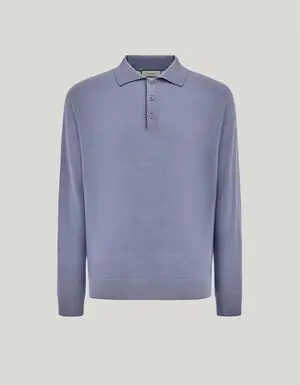 Canali Nuvola Air Force Blue Seamless Merino Wool Polo Shirt