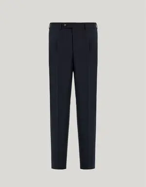 Canali Navy Impeccabile Wool Flannel Regular-fit Pants - Blue