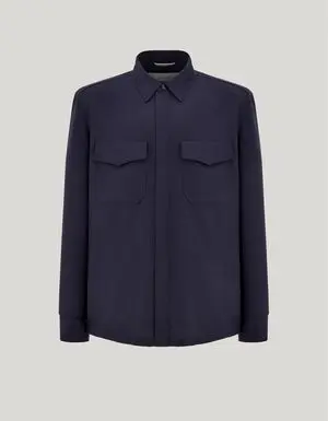 Canali Navy 160's Wool And Silk Relaxed-fit Overshirt