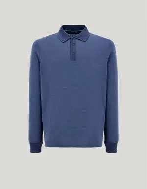Canali Silk And Cotton Jersey Long-sleeved Polo Shirt - Blue