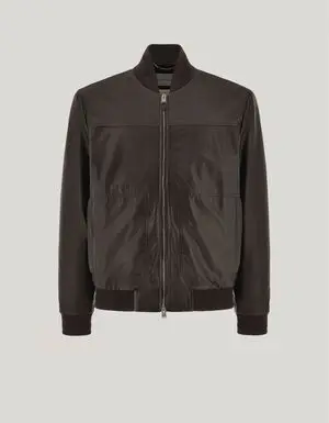 Canali Dark Nappa Leather Bomber Jacket
