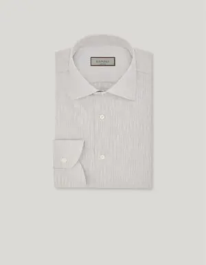 Canali White And Small Gray Stripes Cotton Regular-fit Dress Shirt - Grey