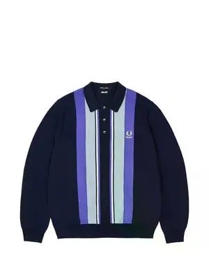 PALACE X Fred Perry Long-sleeve Knitted Polo Shirt - Blue