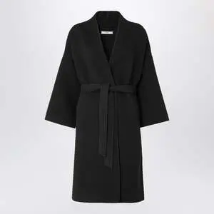 Fendi Ff Zucca Double-faced Wool Midi Coat With Kimono-inspired Wrap Design
