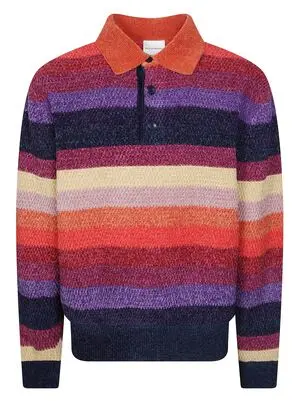 Drole De Monsieur Chenille Striped Long-sleeve Polo - Multicolor