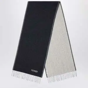 Fendi Double-sided Cashmere Scarf With Contrast Logo Fringe Trim - Blue