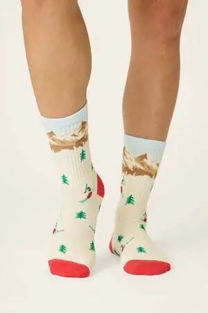 PJ Salvage Snowy Mountainscape Crew Socks