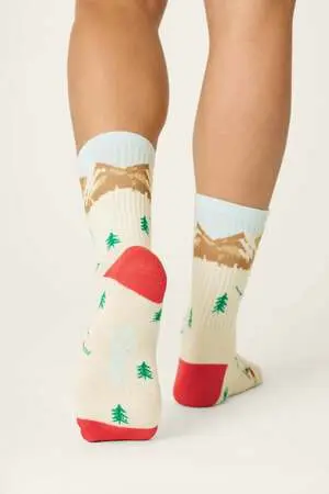 PJ Salvage Snowy Mountainscape Crew Socks