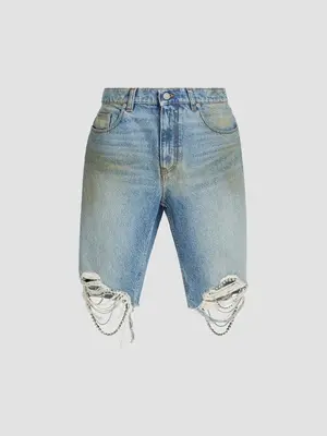 AREA Crystal Fray Jean Shorts