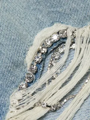 AREA Crystal Fray Jean Shorts