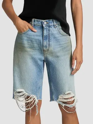 AREA Crystal Fray Jean Shorts