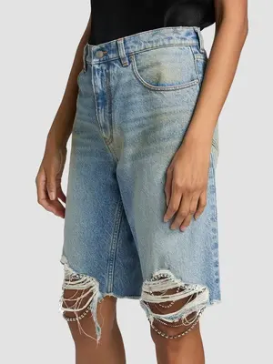 AREA Crystal Fray Jean Shorts