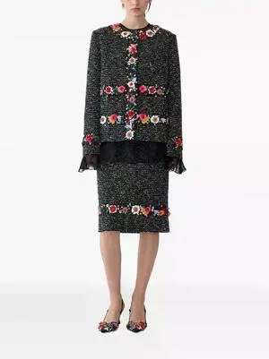 Carolina Herrera Floral-embroidered Tweed Jacket