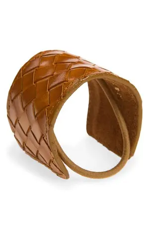 JENNIFER BEHR Braided Leather Ponytail Wrap - Saddle