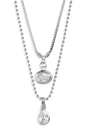 LUV AJ Antoinette Stone Charm Multi Strand Necklace - Silver