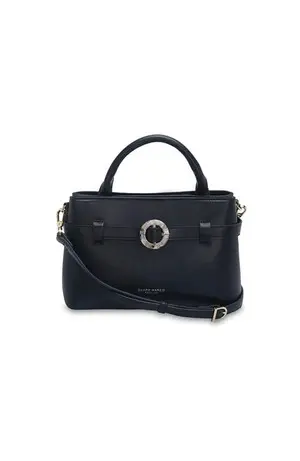 CAMPO MARZIO ROMA 1933 Sway Structured Satchel Handbag With Top Handle Crossbody Strap & Decorative Buckle - Black