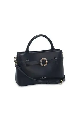 CAMPO MARZIO ROMA 1933 Sway Structured Satchel Handbag With Top Handle Crossbody Strap & Decorative Buckle - Black